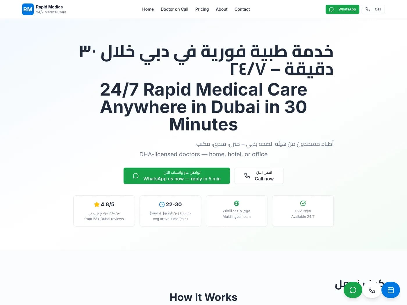 Rapid Medics Bilingual, High-Converting Dubai Home Doctor Website
