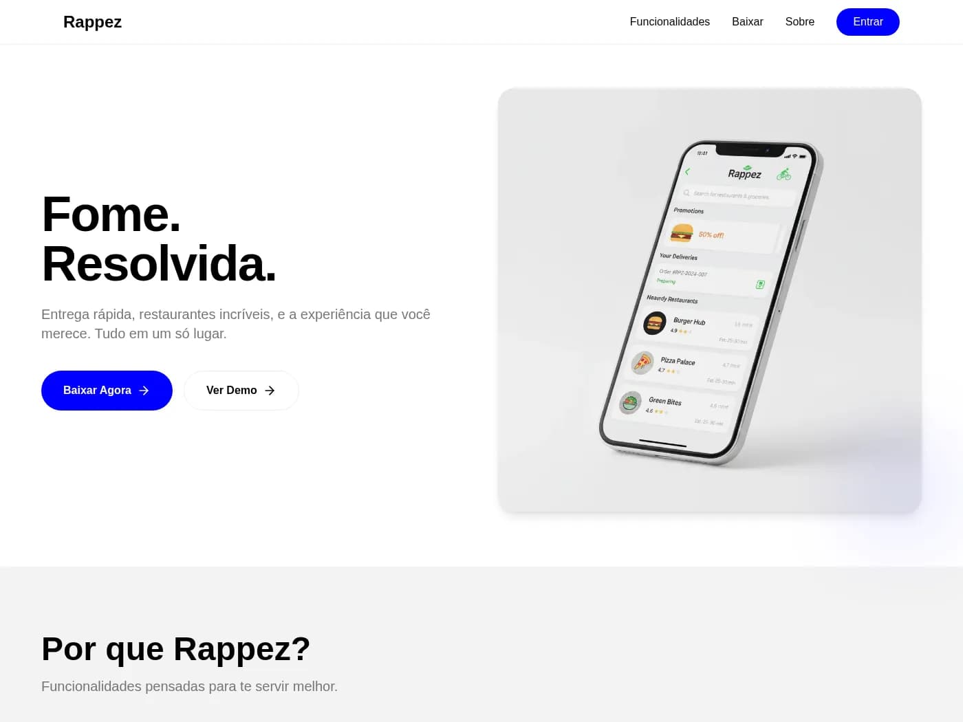 Rappez: Apple-Style Landing Page for Food Delivery App