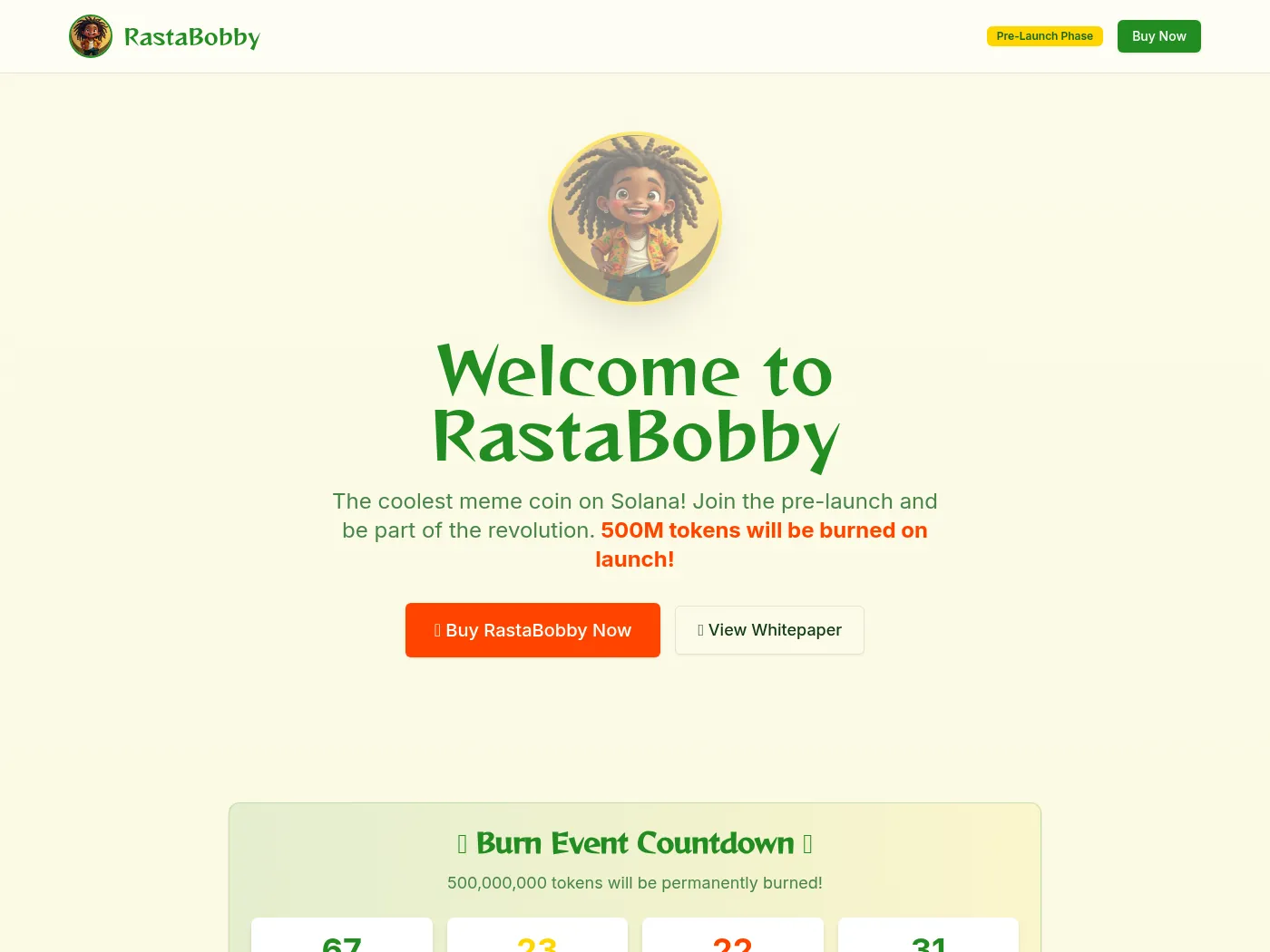 RastaBobby Meme Coin Launch & Pre-sale Website