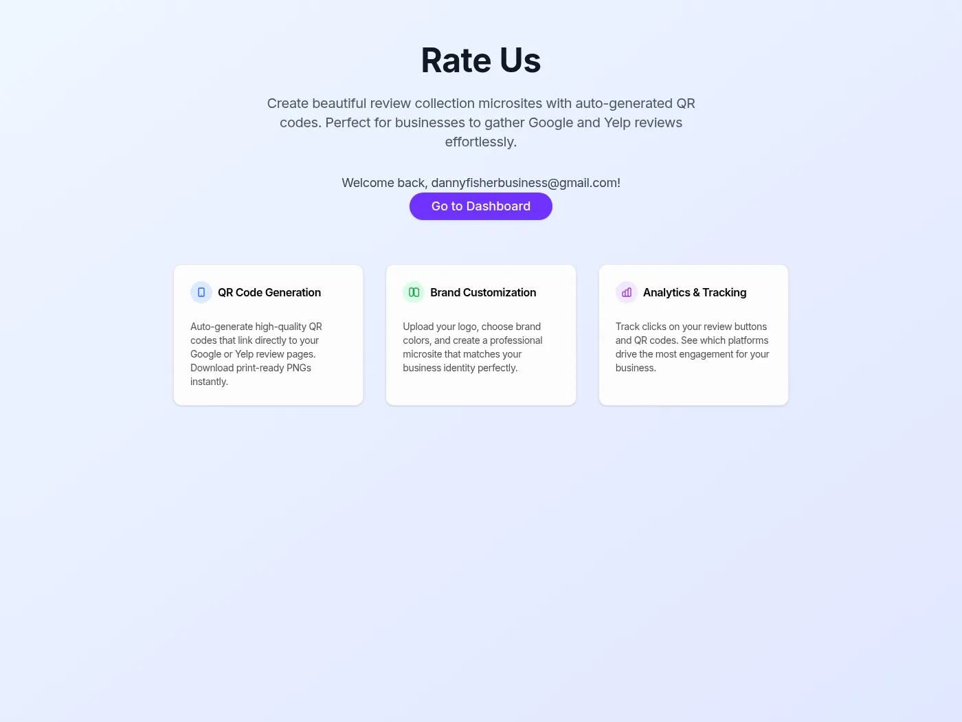 Rate Us Microsite & Dashboard for Business Reviews