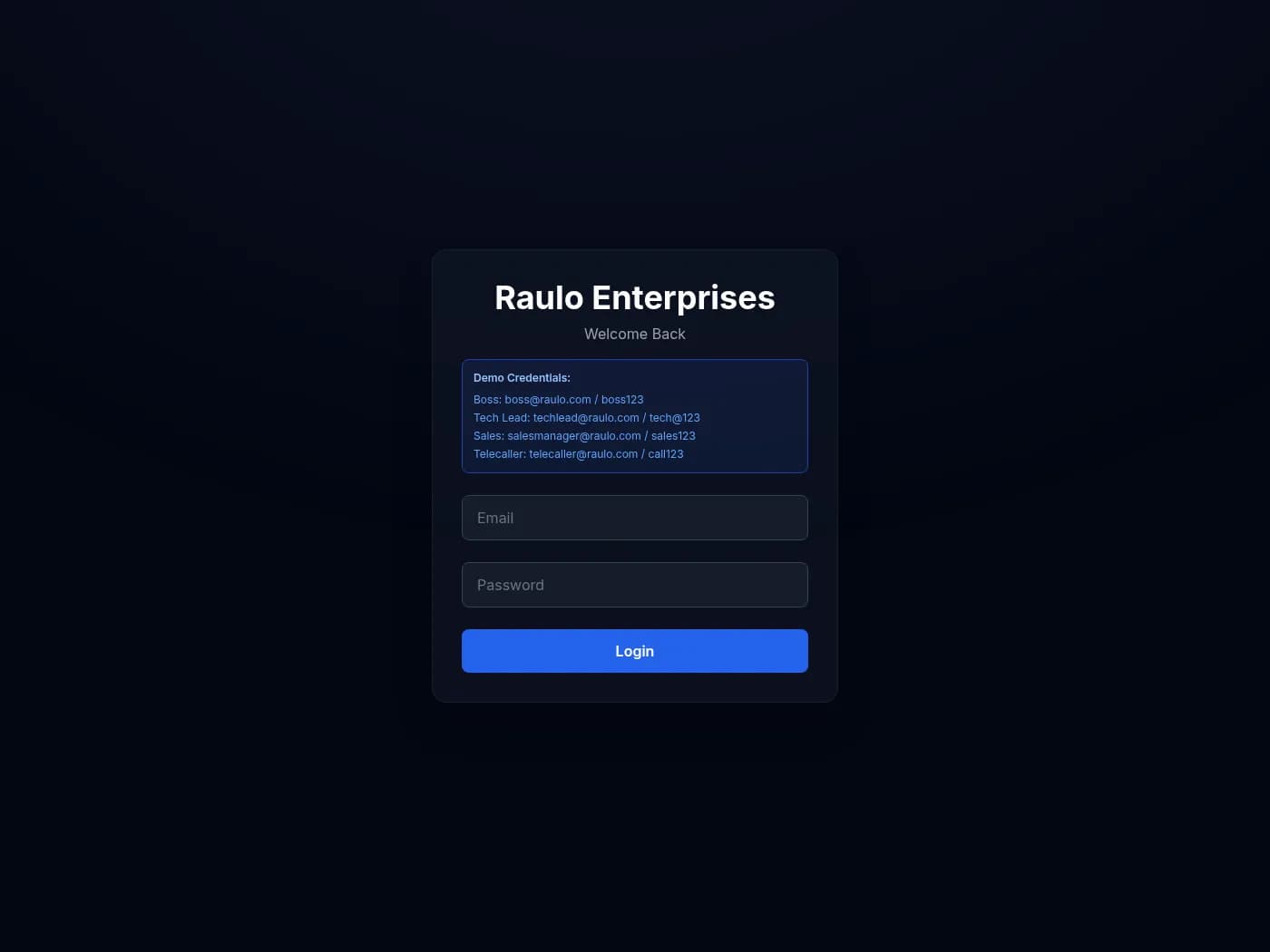 Raulo Enterprises CRM Dashboard