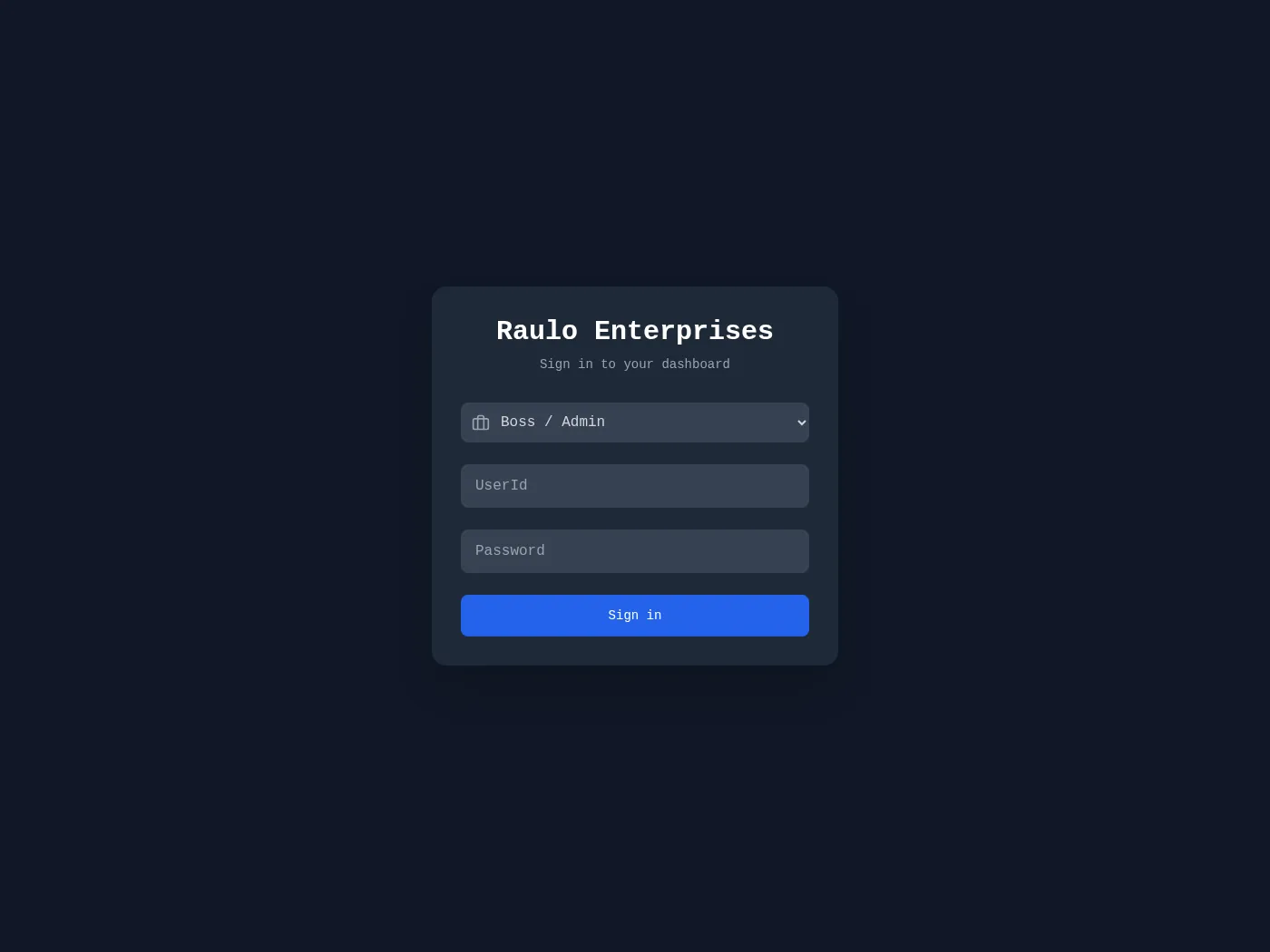Raulo Enterprises Dashboard