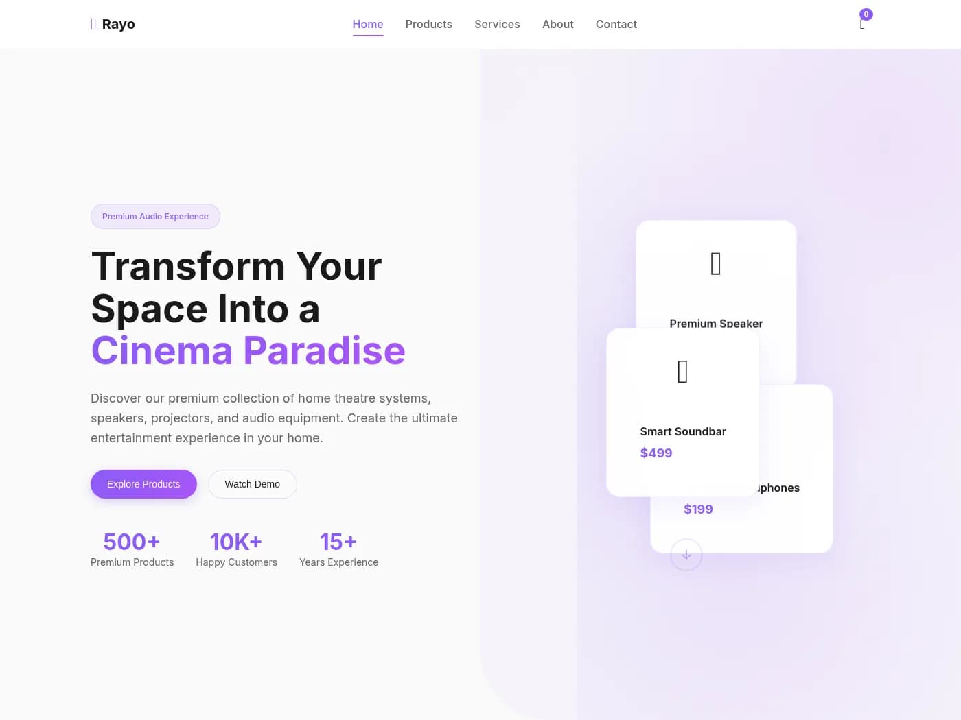 Rayo Home Theatre E-commerce Website