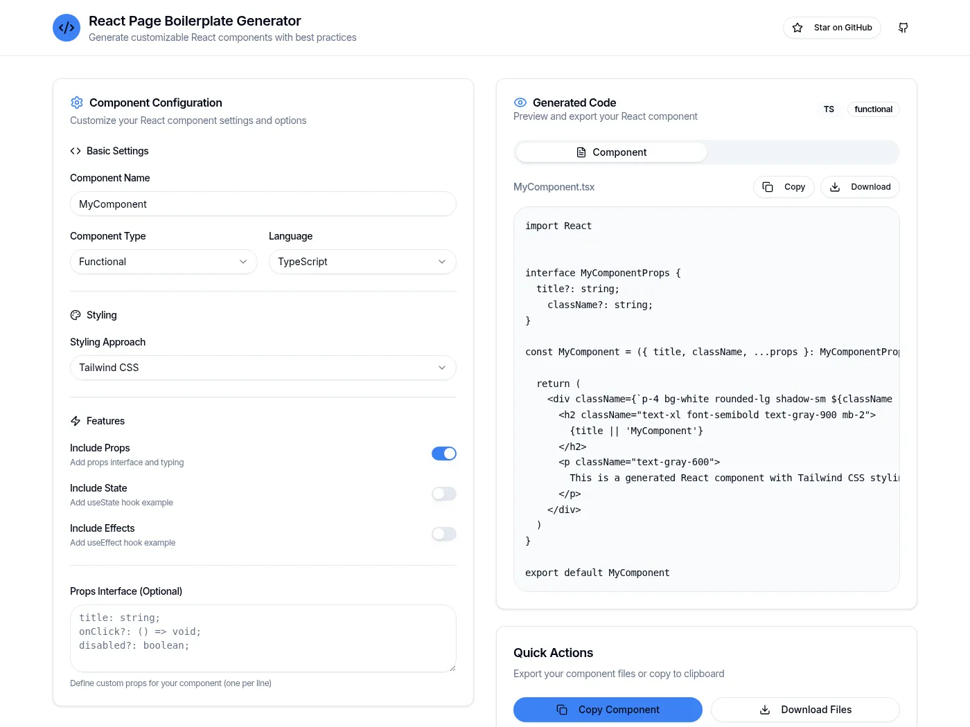 React Page Boilerplate Generator