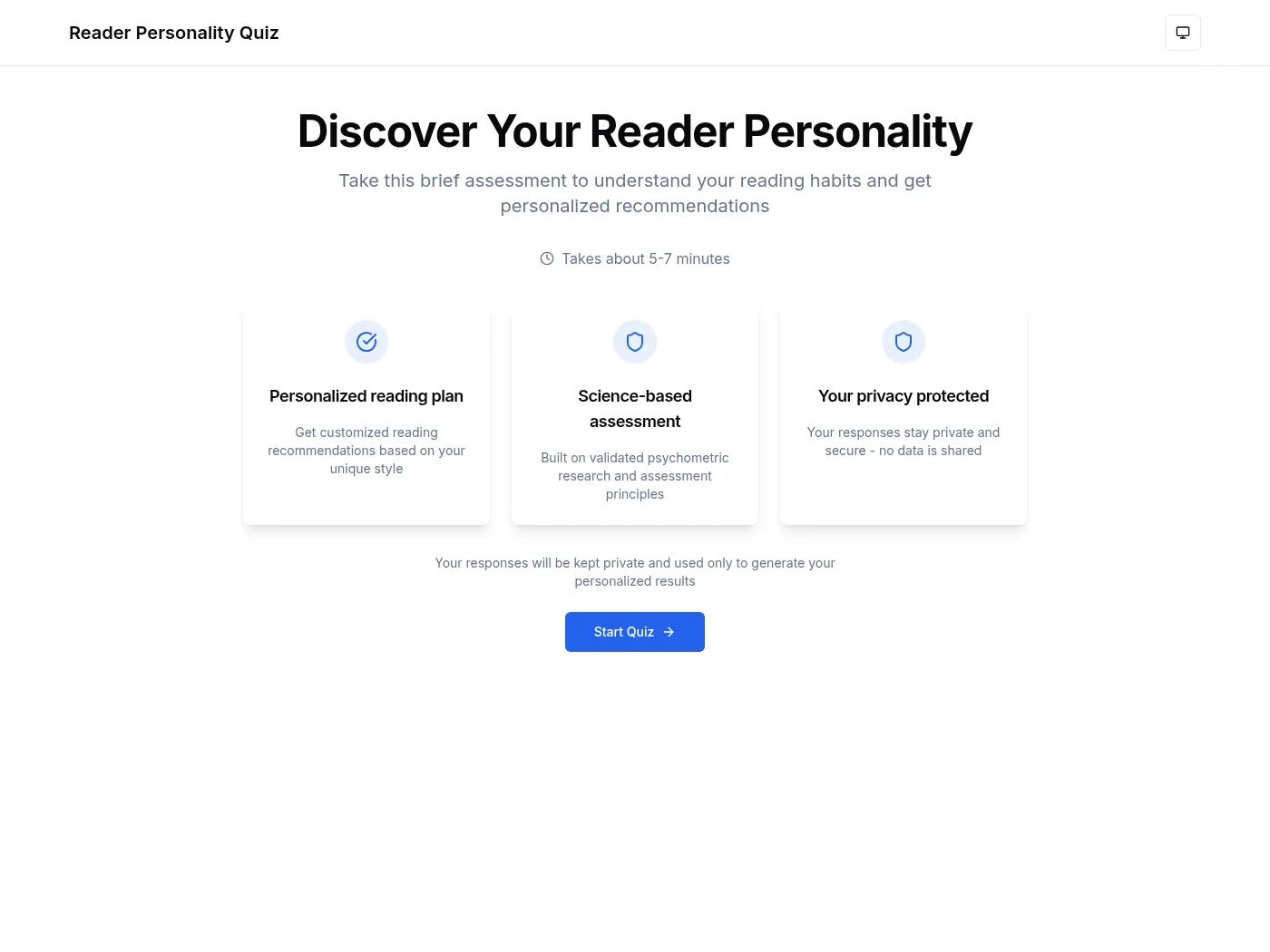 Reader Personality Quiz – Adaptive Web App for Persona Discovery