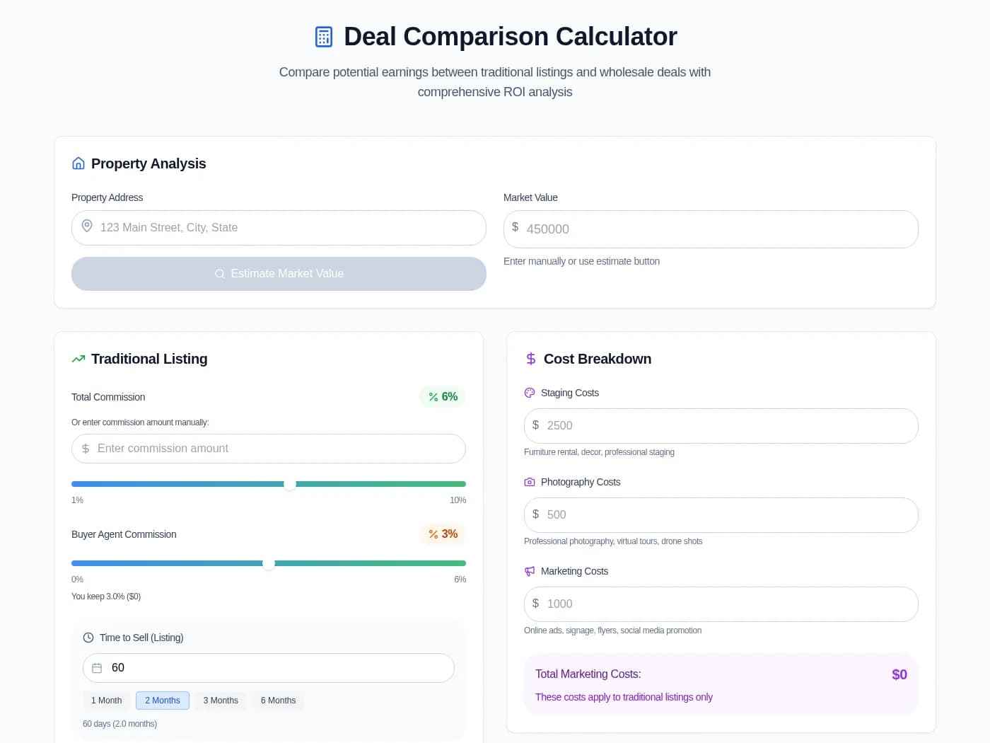 Real Estate Agent Deal Comparison Calculator
