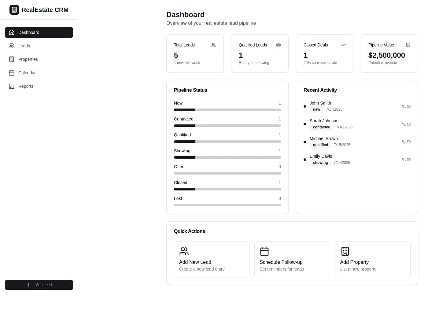 Real Estate Lead Tracking CRM