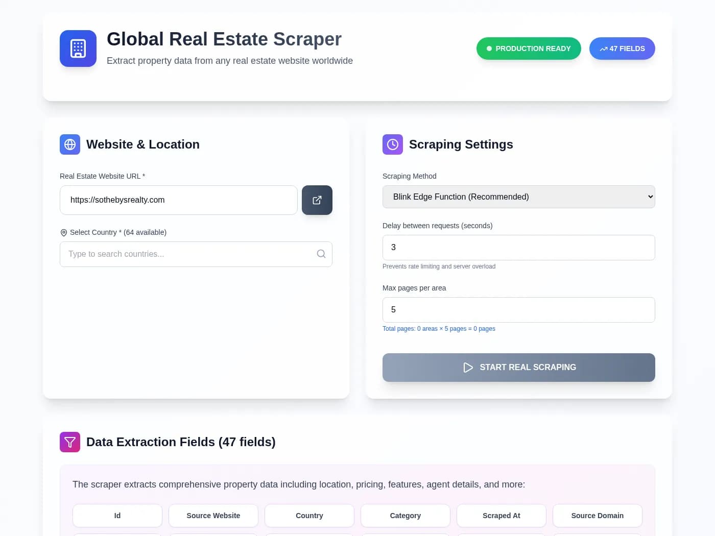 Global Real Estate Web Scraping & CSV Export App