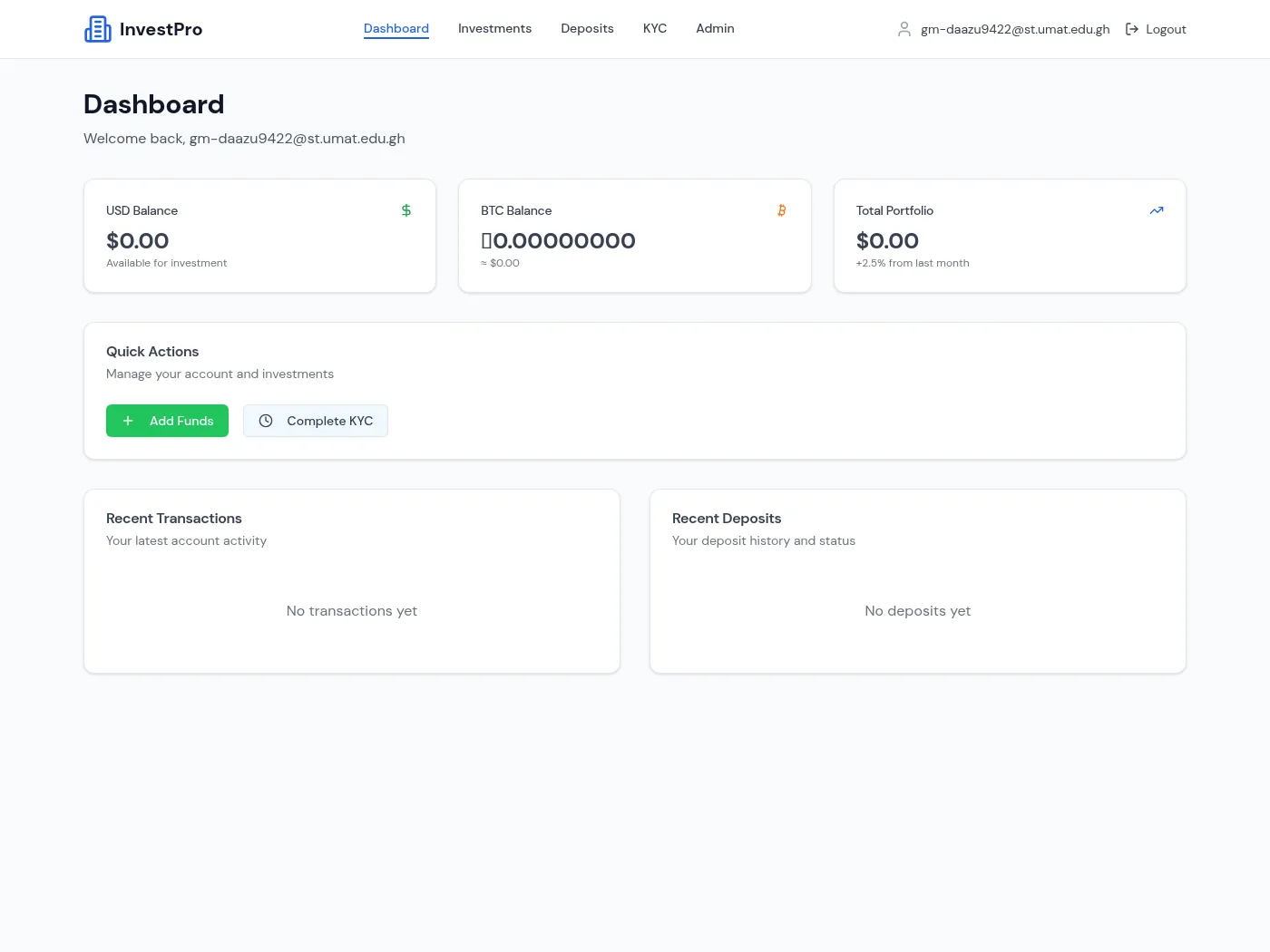 Real Money Investment Platform User Dashboard