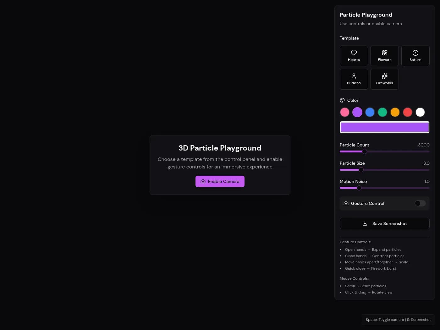 Real-Time 3D Particle Playground with Gesture Controls