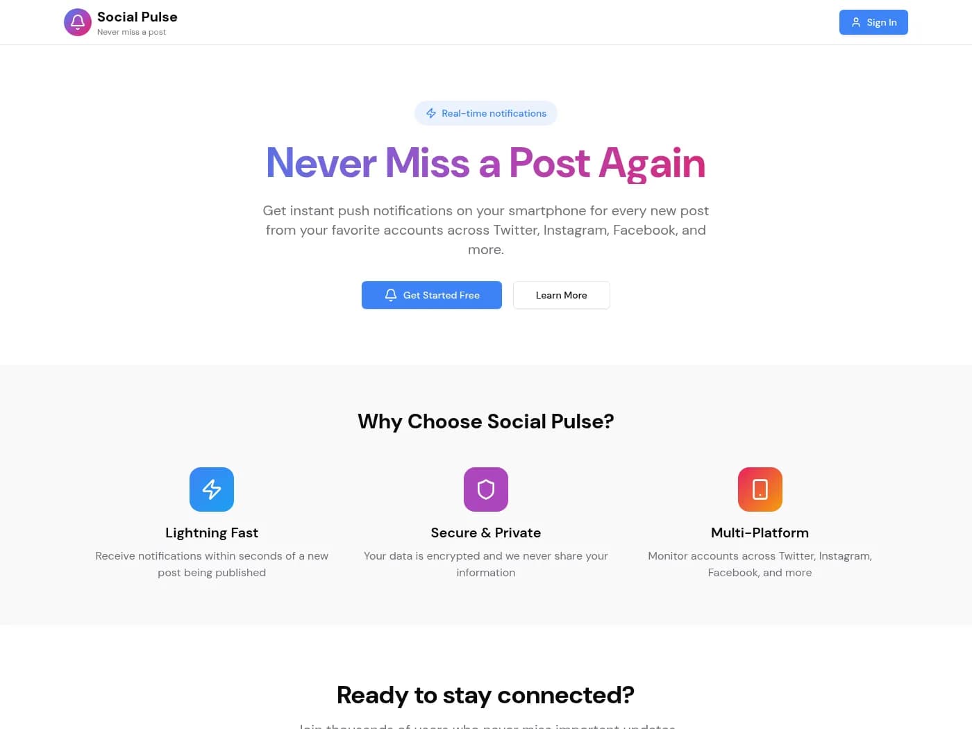 Real-time Social Post Push Notifier