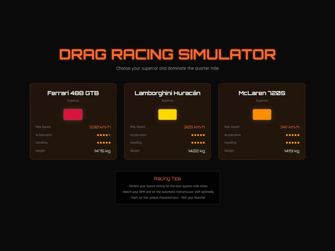 Realistic 3D Drag Racing Simulator