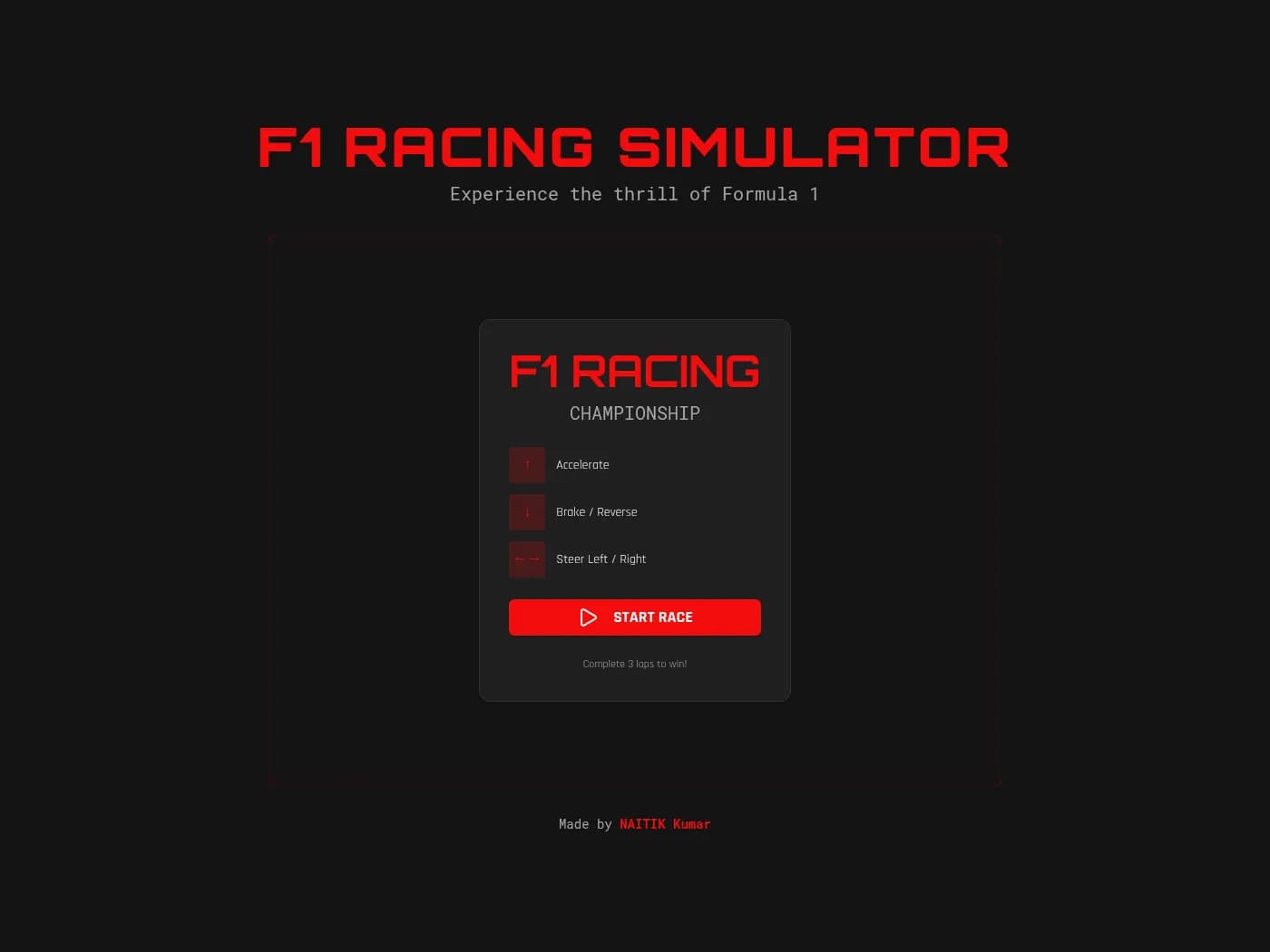 Realistic F1 Racing Game by NAITIK Kumar