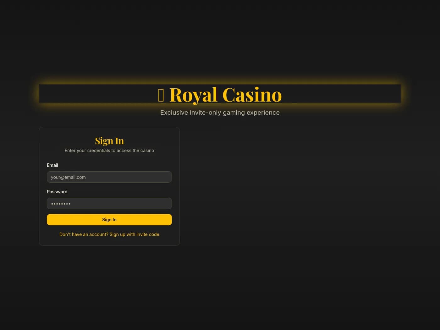 Realistic Invite-Only Online Casino Platform