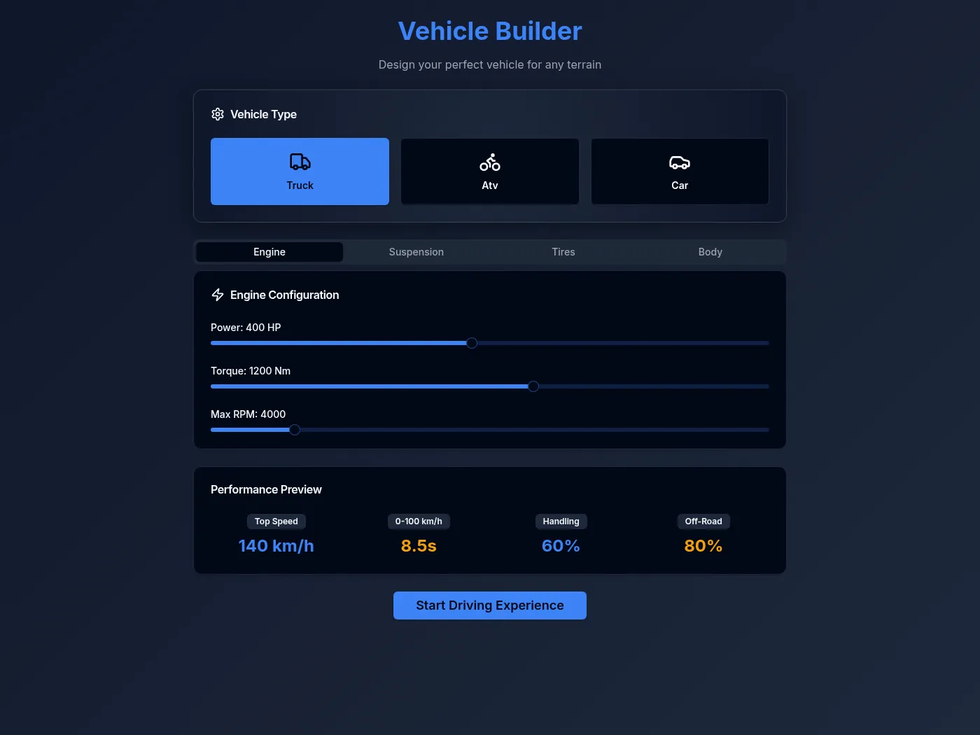 Realistic Vehicle Builder and Driving Simulator