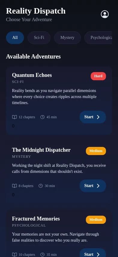 Reality Dispatch: Choose Your Own Adventure Mobile App