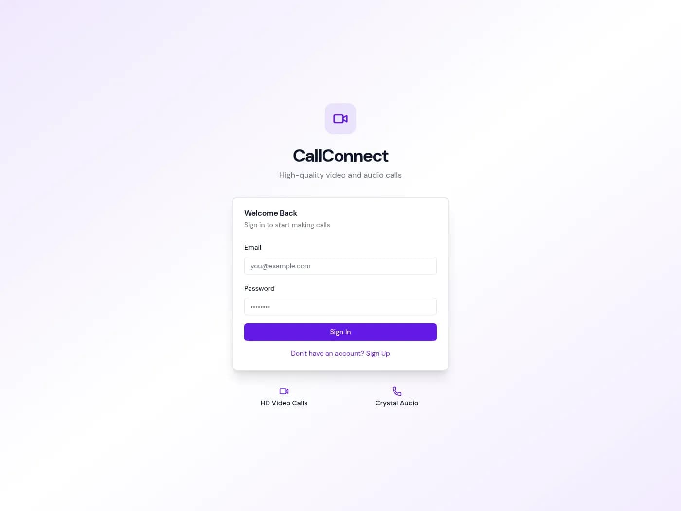 Real-Time Video & Audio Call Web App with Seamless Signup Experience