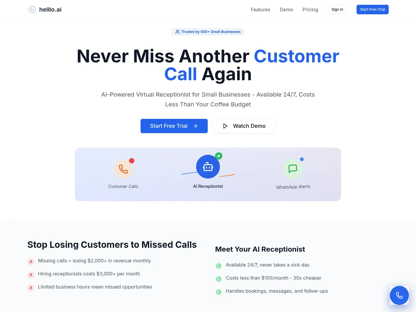 Receptionist AI Landing Page – High-Converting SaaS Site for MSMEs