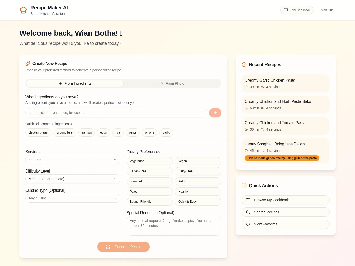 Recipe Maker AI – Smart Kitchen Assistant