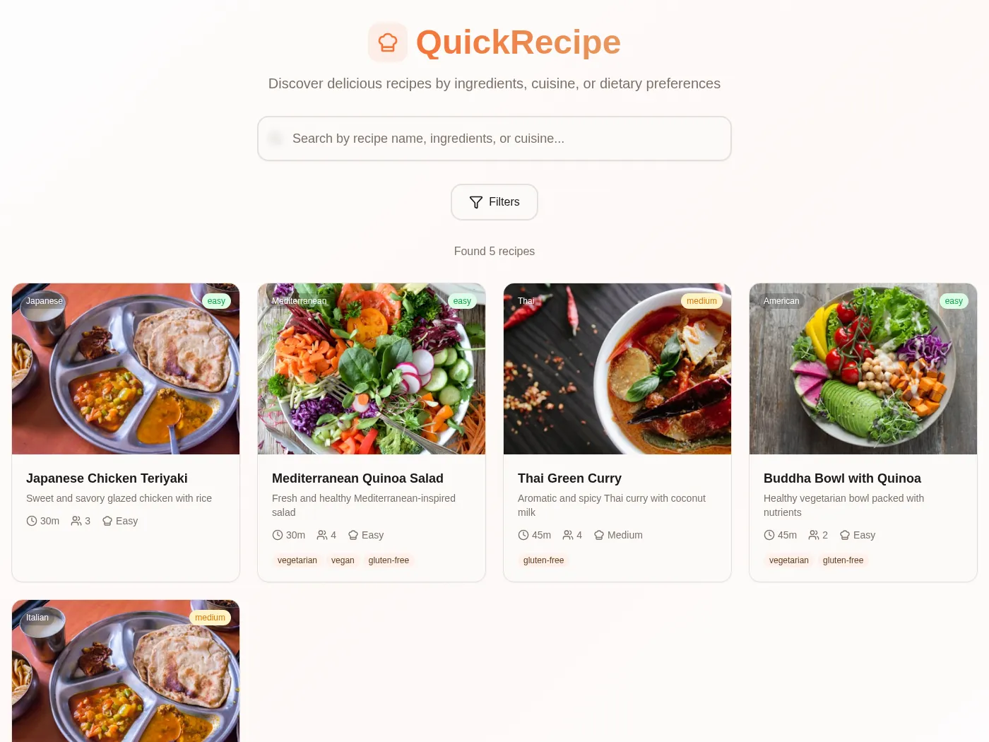 QuickRecipe Search App