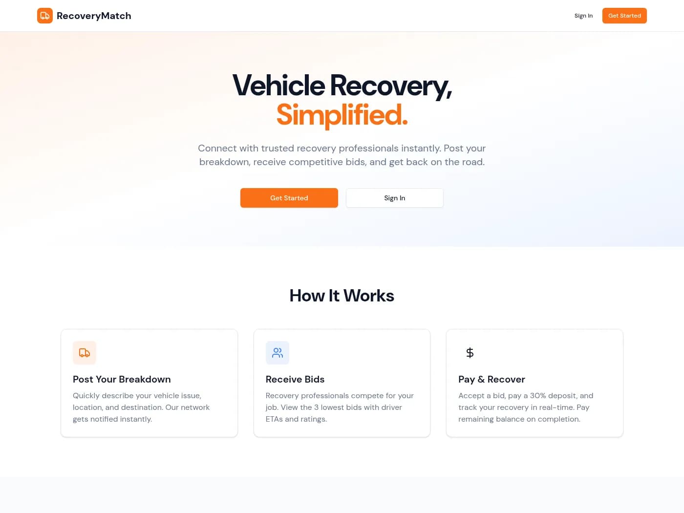 RecoveryMatch: Real-Time Vehicle Recovery Marketplace
