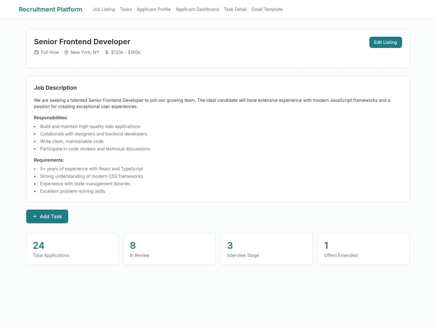 Recruitment Task Management UI Suite
