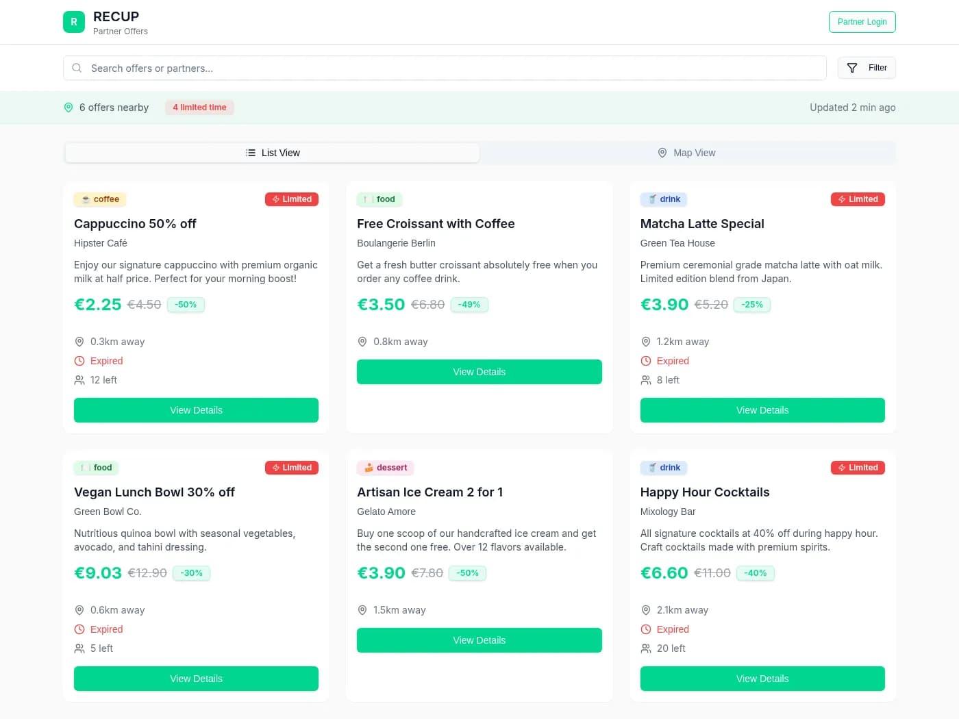 RECUP Partner Offers - Location-Based Deals Web App