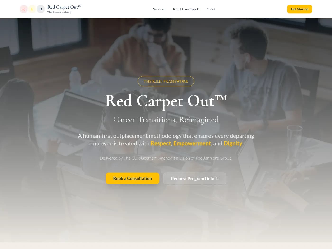 Red Carpet Out™ — Premium Human-First Outplacement One-Page Website