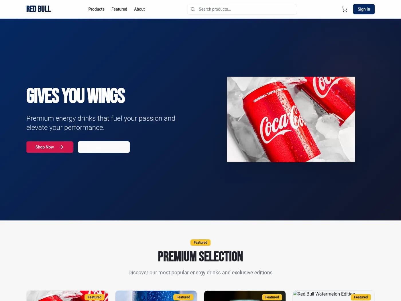 Redbull Gives Me Wings Premium E-Commerce Platform