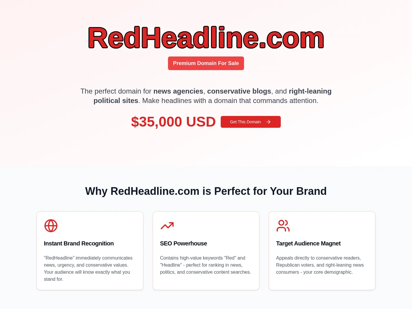 RedHeadline.com Domain Sale Landing Page