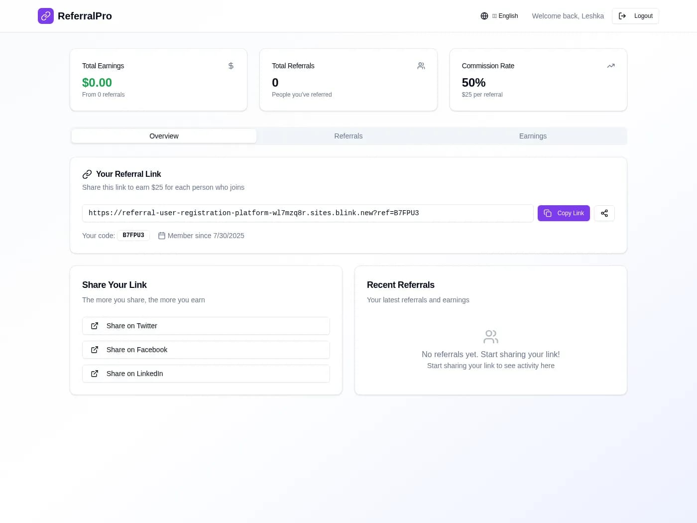Referral-Based User Registration Platform