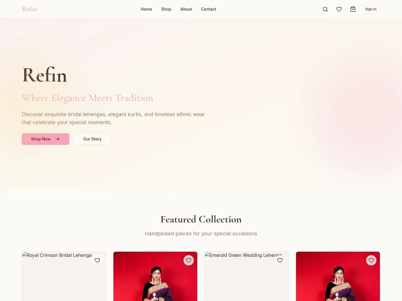Refin: Luxurious Bridal Fashion E-commerce Website
