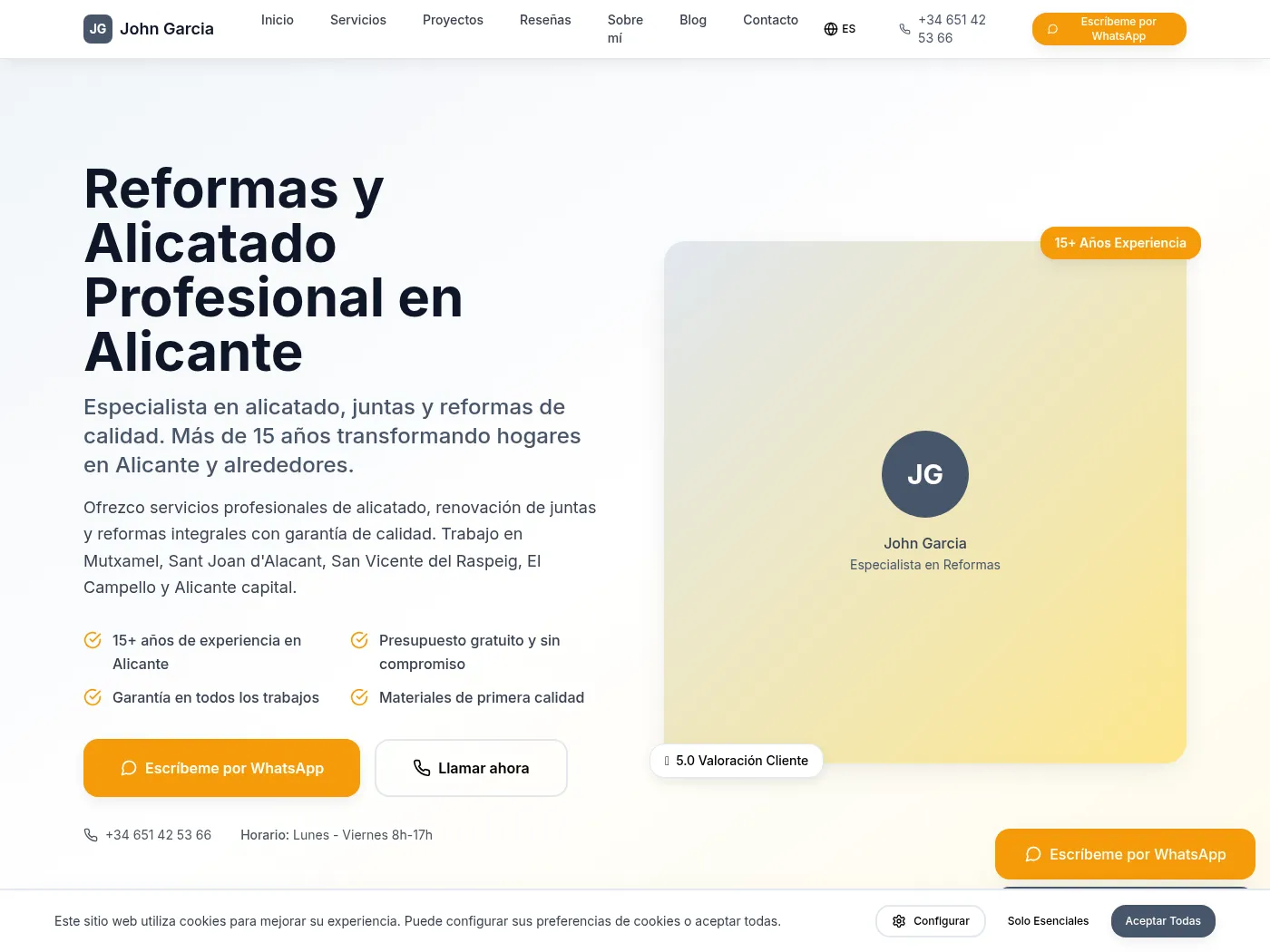 Sitio Web Multilingüe y SEO para John Garcia Reformas en Alicante