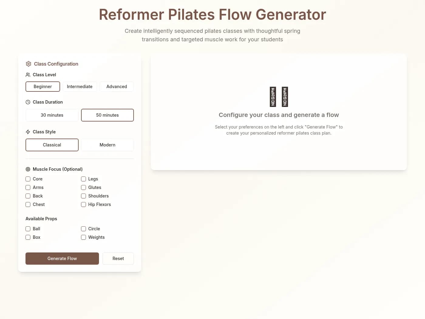 Reformer Pilates Flow Generator for Instructors