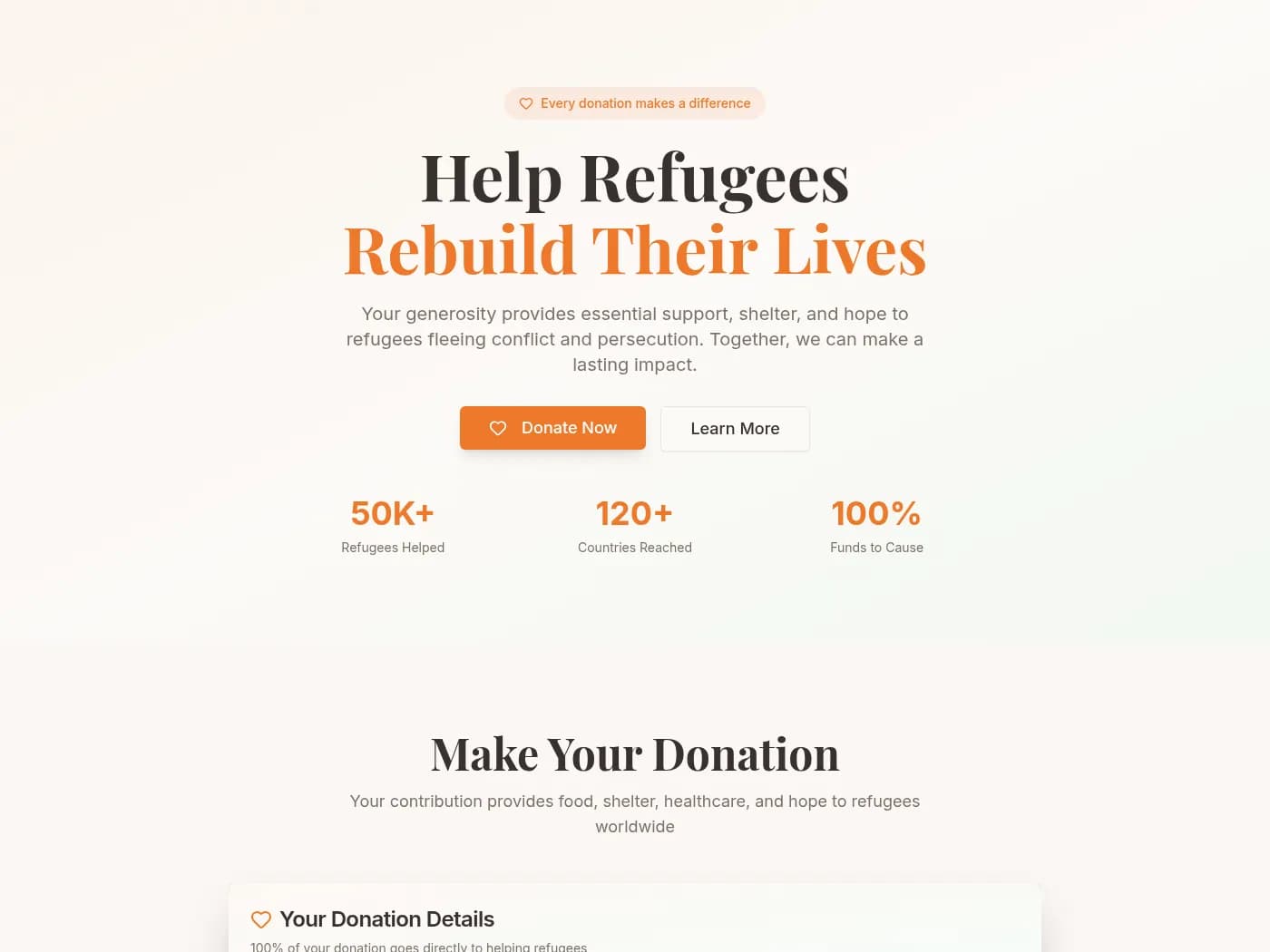 Refugee Donation Landing Page