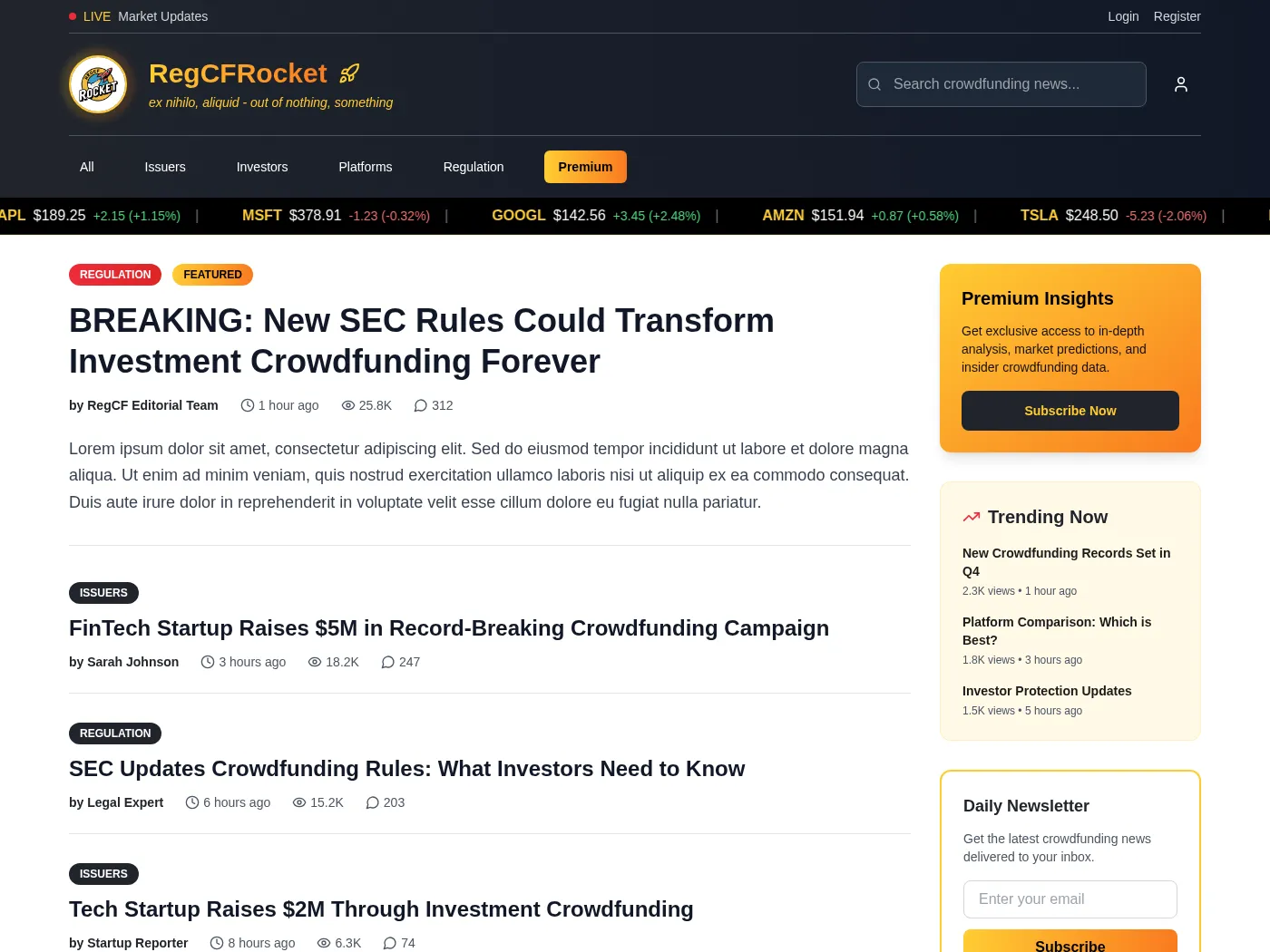 RegCFRocket Landing Page