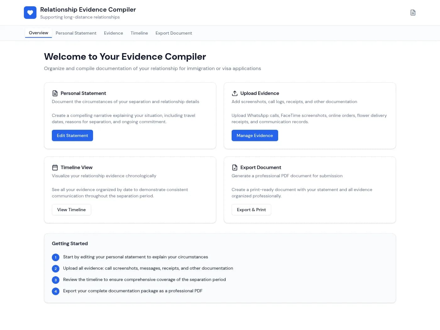 Relationship Evidence Document Compiler for Long-Distance Couples