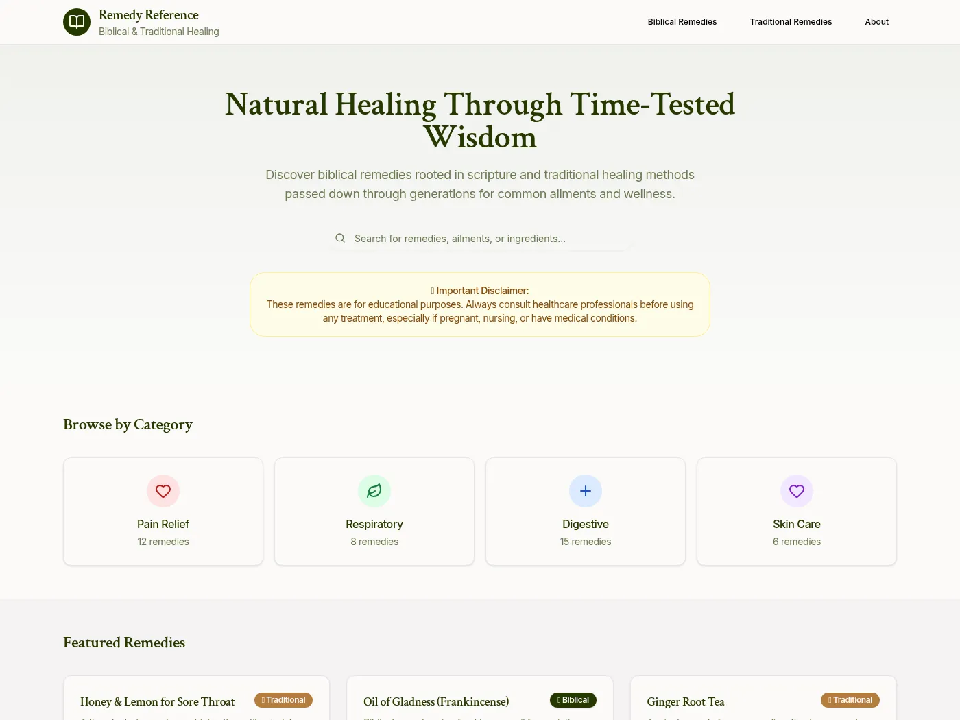 Remedy Reference: Biblical and Traditional Home Cures