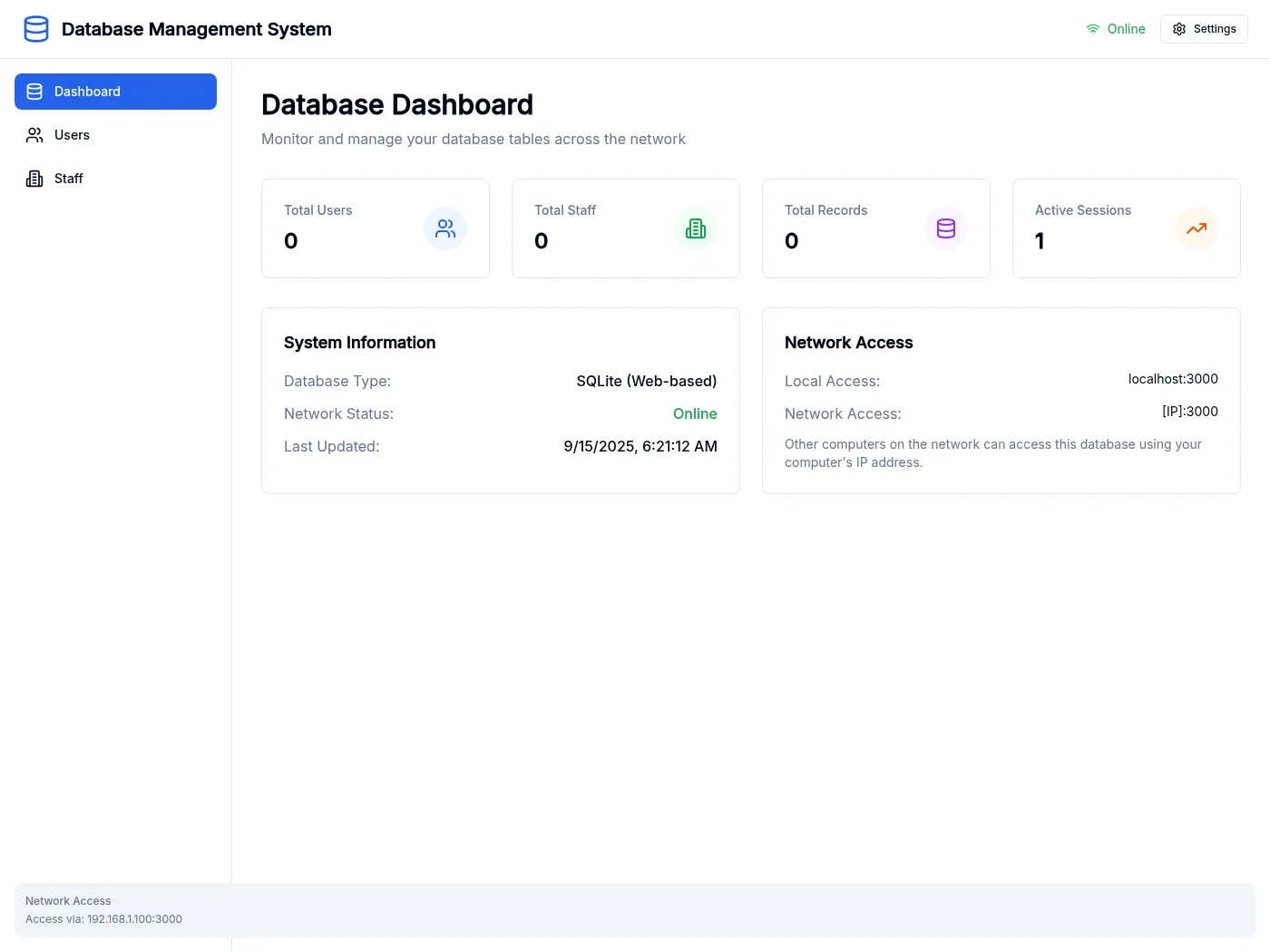 Remote Multi-User MS Access Database with UI for User and Staff Management