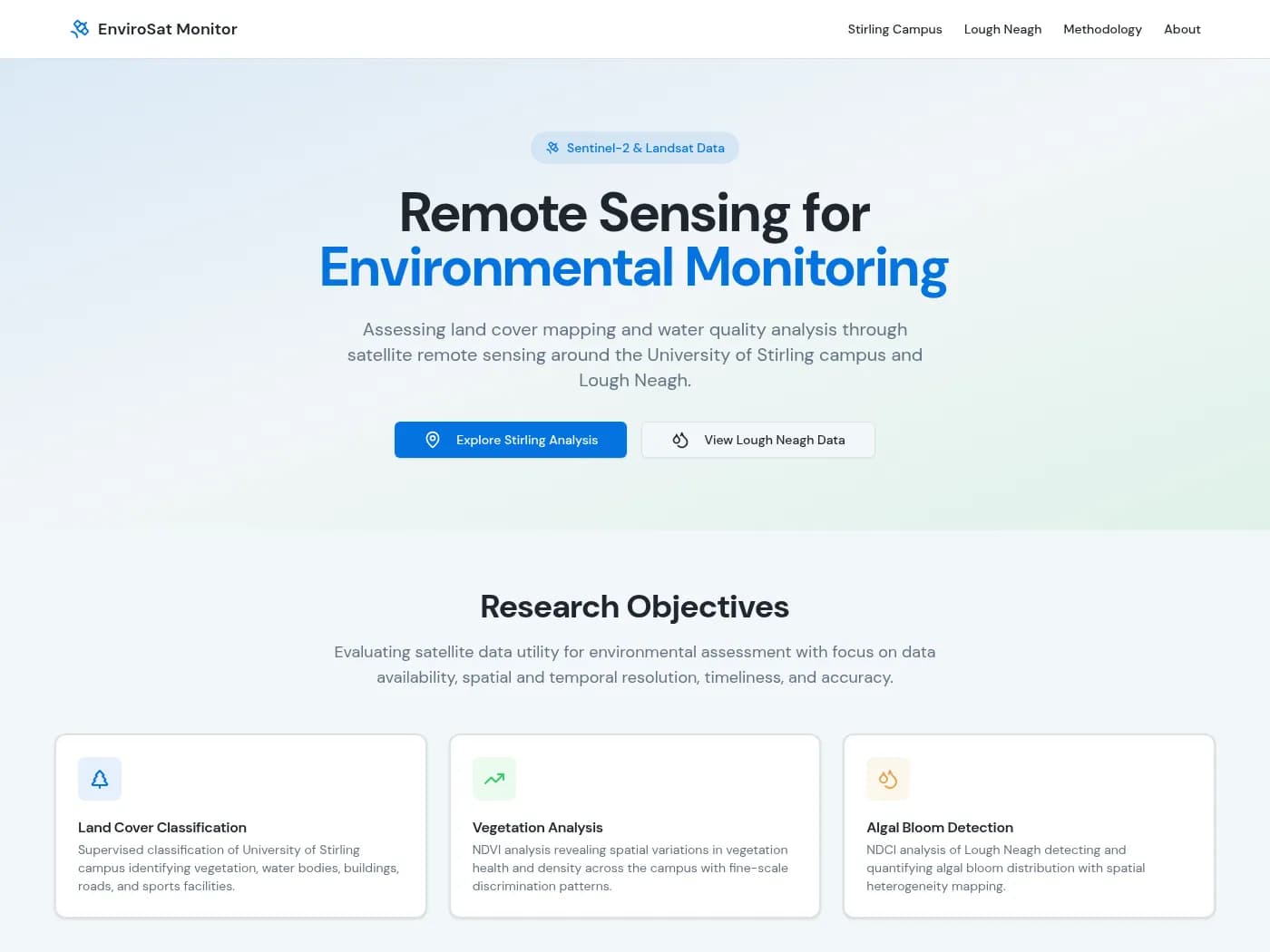 Remote Sensing Environmental Monitoring for Stirling and Lough Neagh