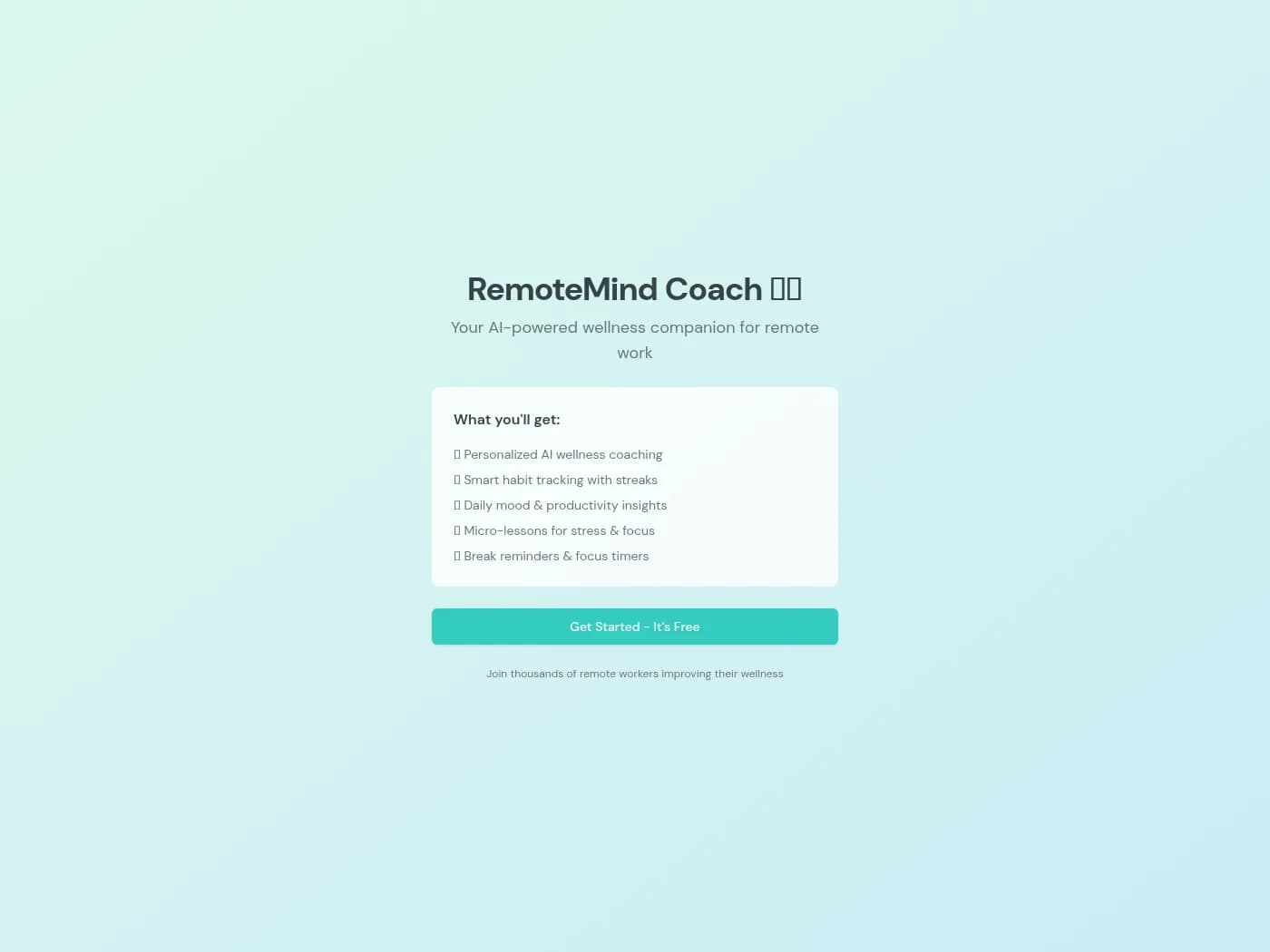 RemoteMind Coach: AI Wellness Companion for Remote Workers