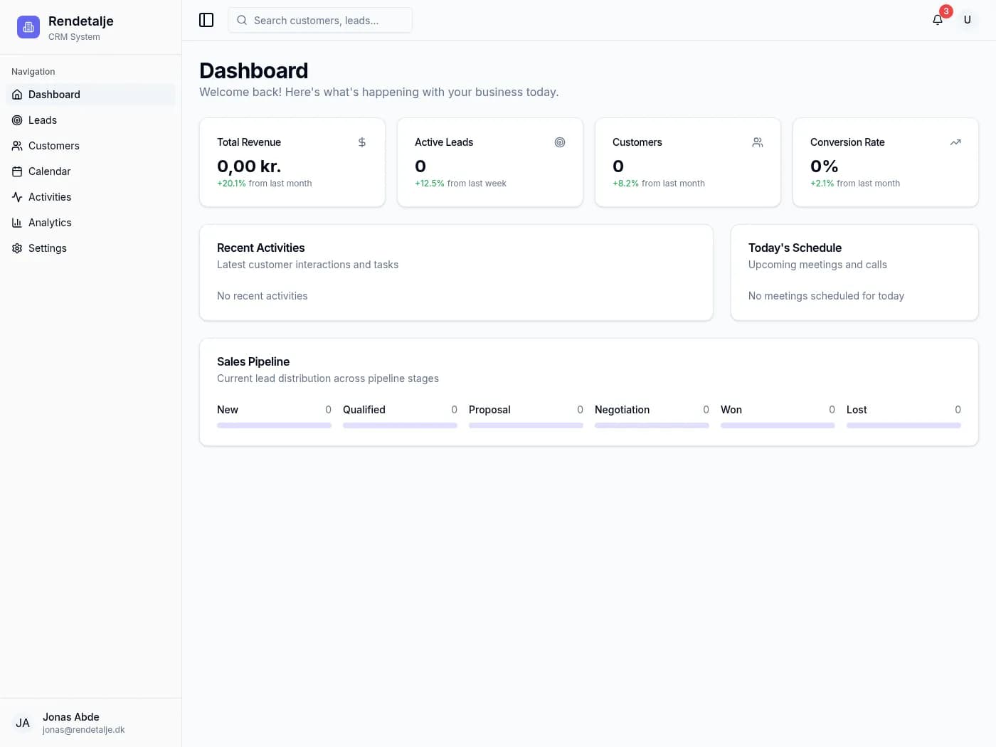 Rendetalje CRM & Lead Management System