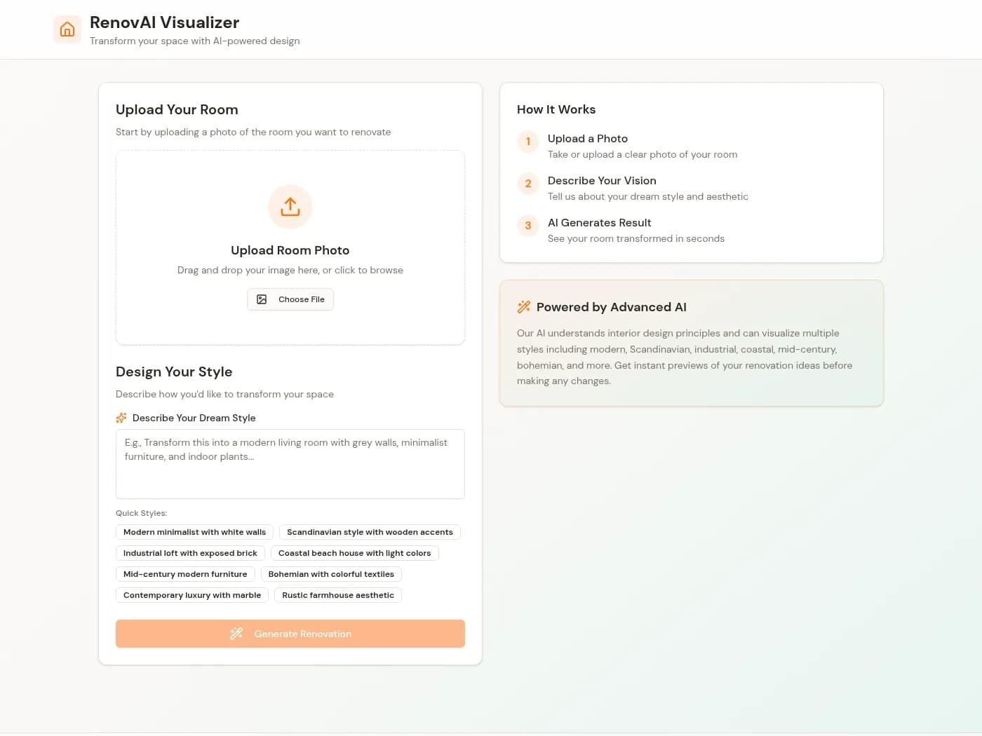 RenovAI Visualizer: Instantly Preview Room Makeovers