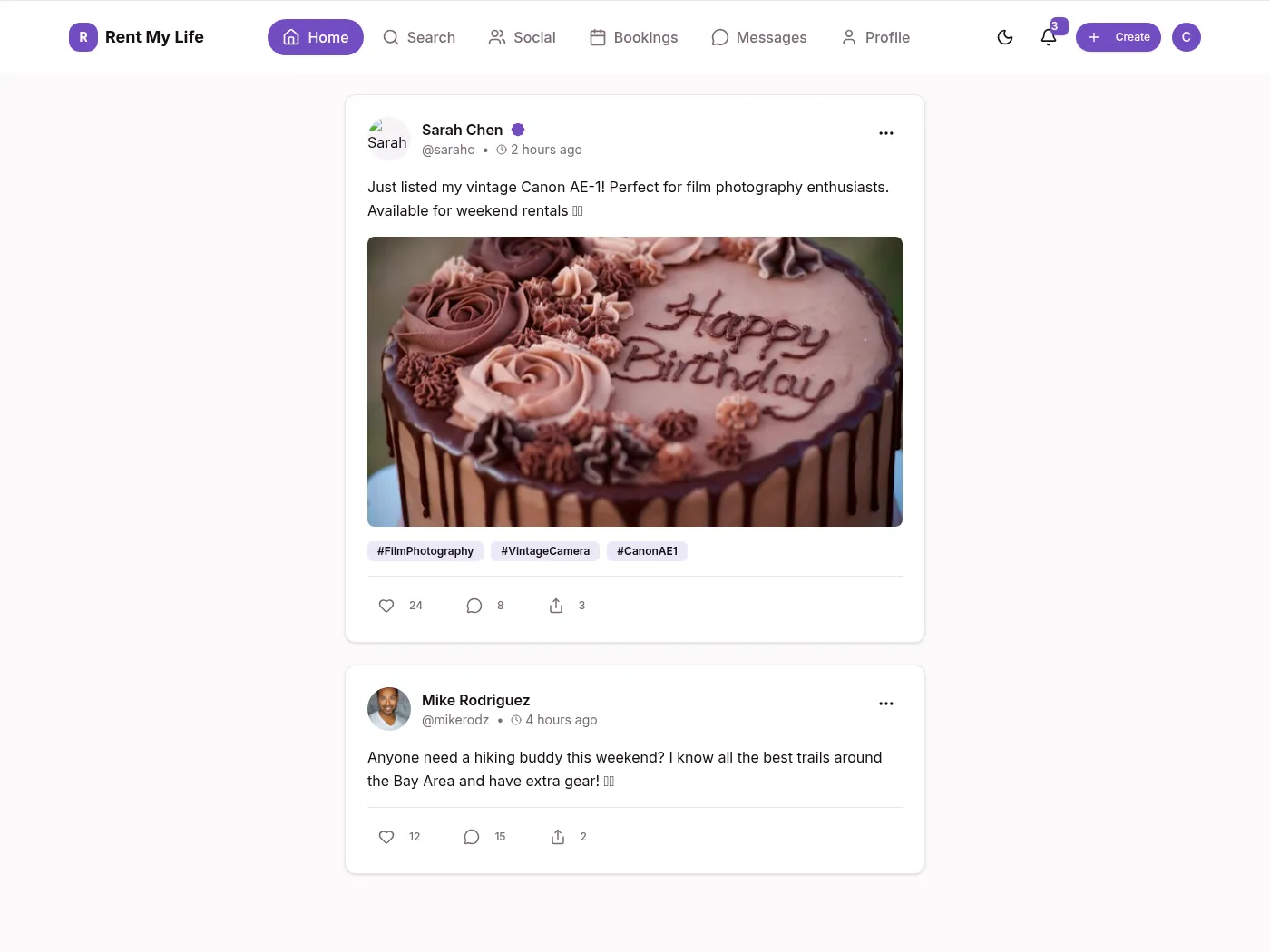Rent My Life: Social Peer-to-Peer Rental Platform