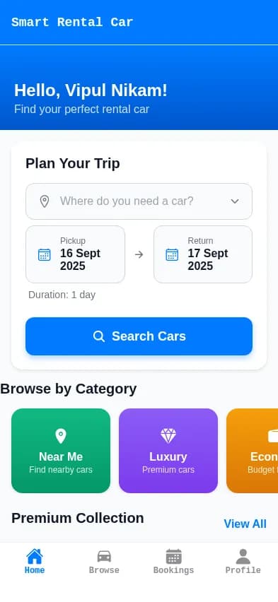 Smart Rental Car Mobile App with Location-Based Booking and Flexible Payments