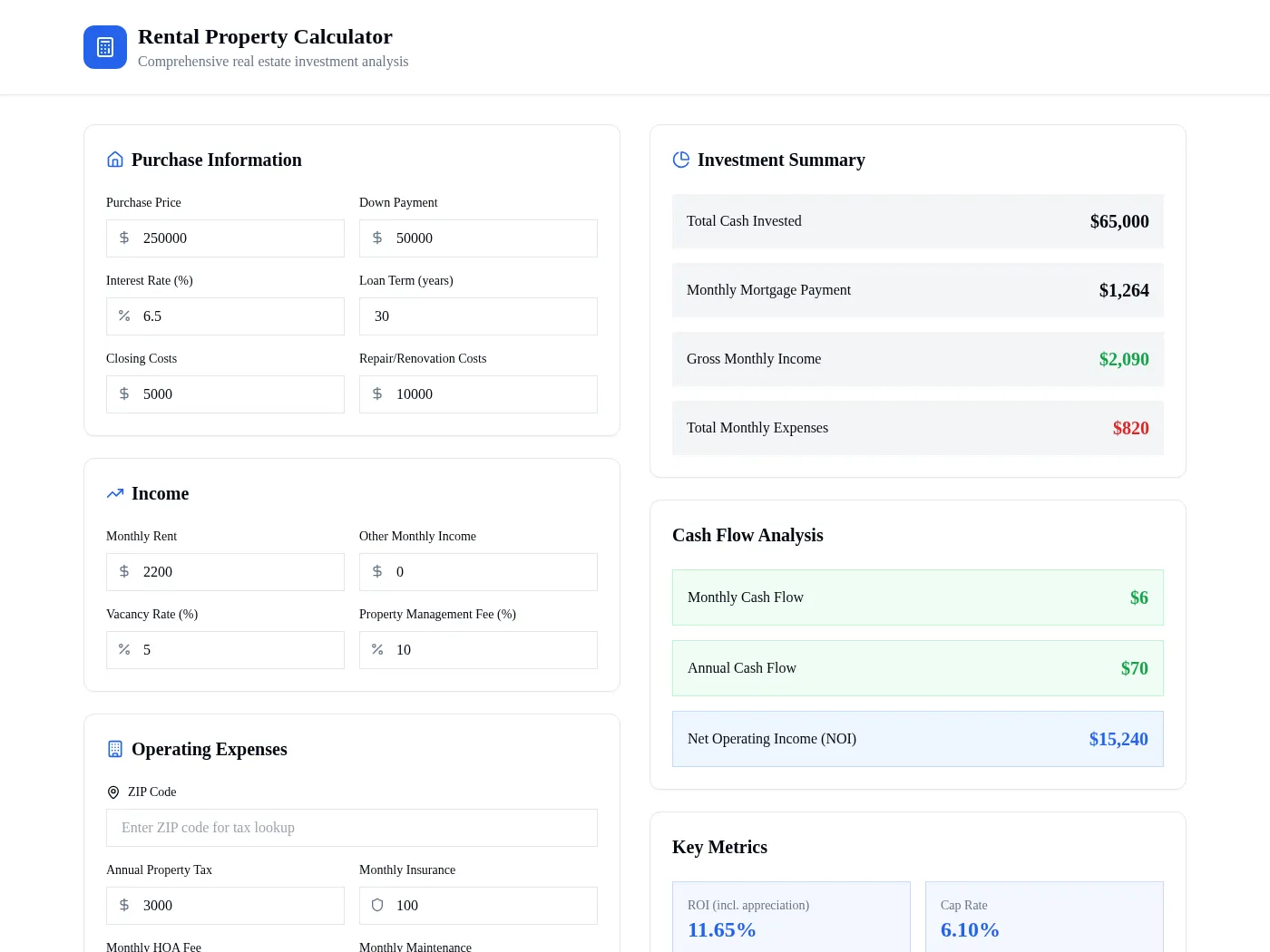 Rental Property Calculator Web App