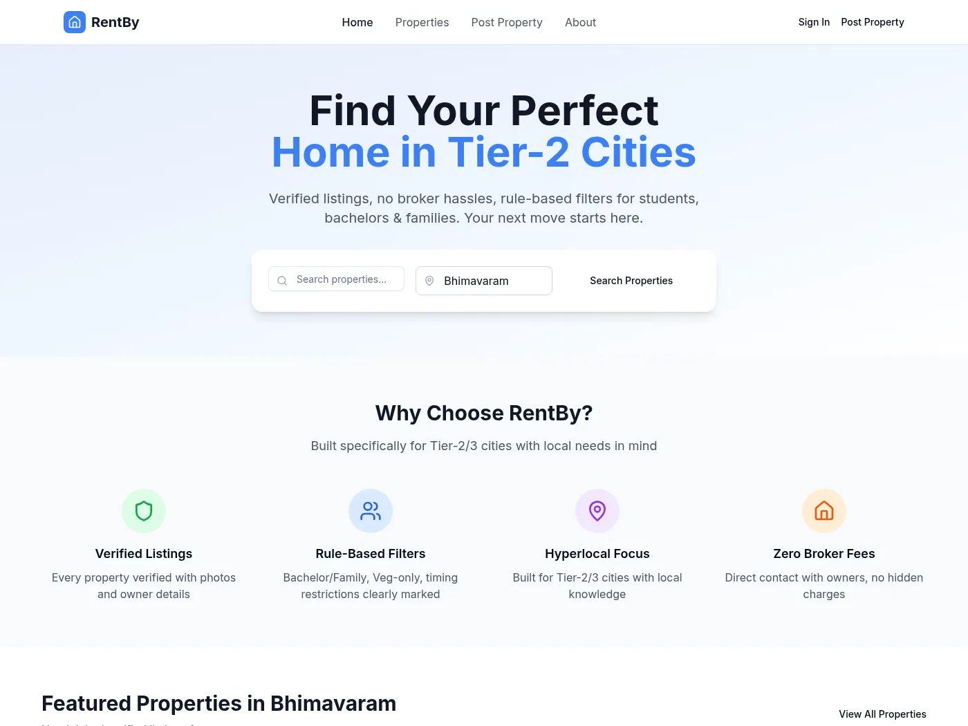 RentBy - Hyperlocal Real Estate Marketplace for Tier-2/3 Cities