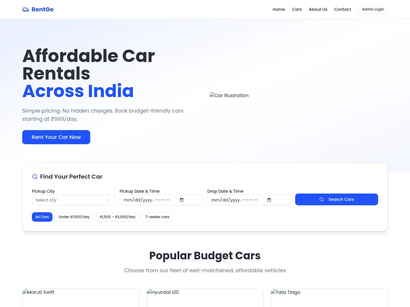 RentGo – India-focused Budget Car Rental Website