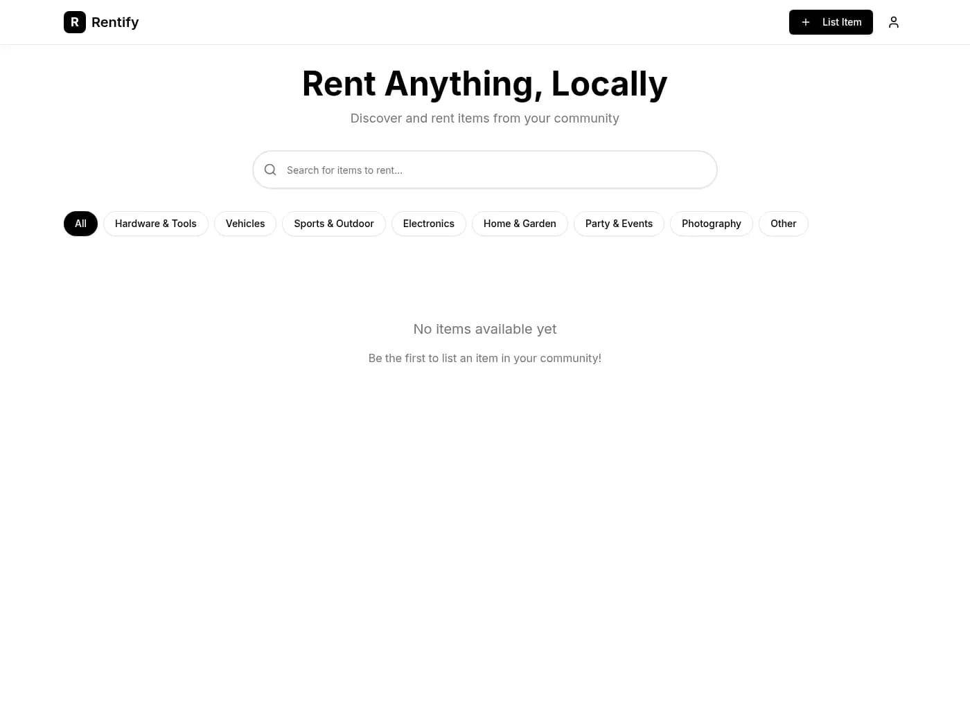 Rentify: Local Peer-to-Peer Item Rental Marketplace