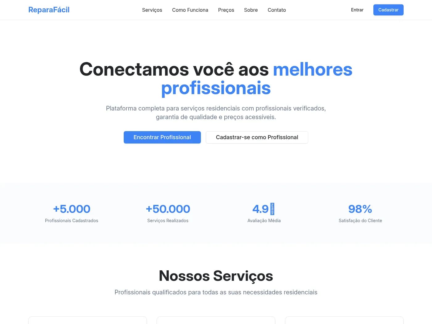 ReparaFácil - Plataforma Marketplace para Serviços Residenciais